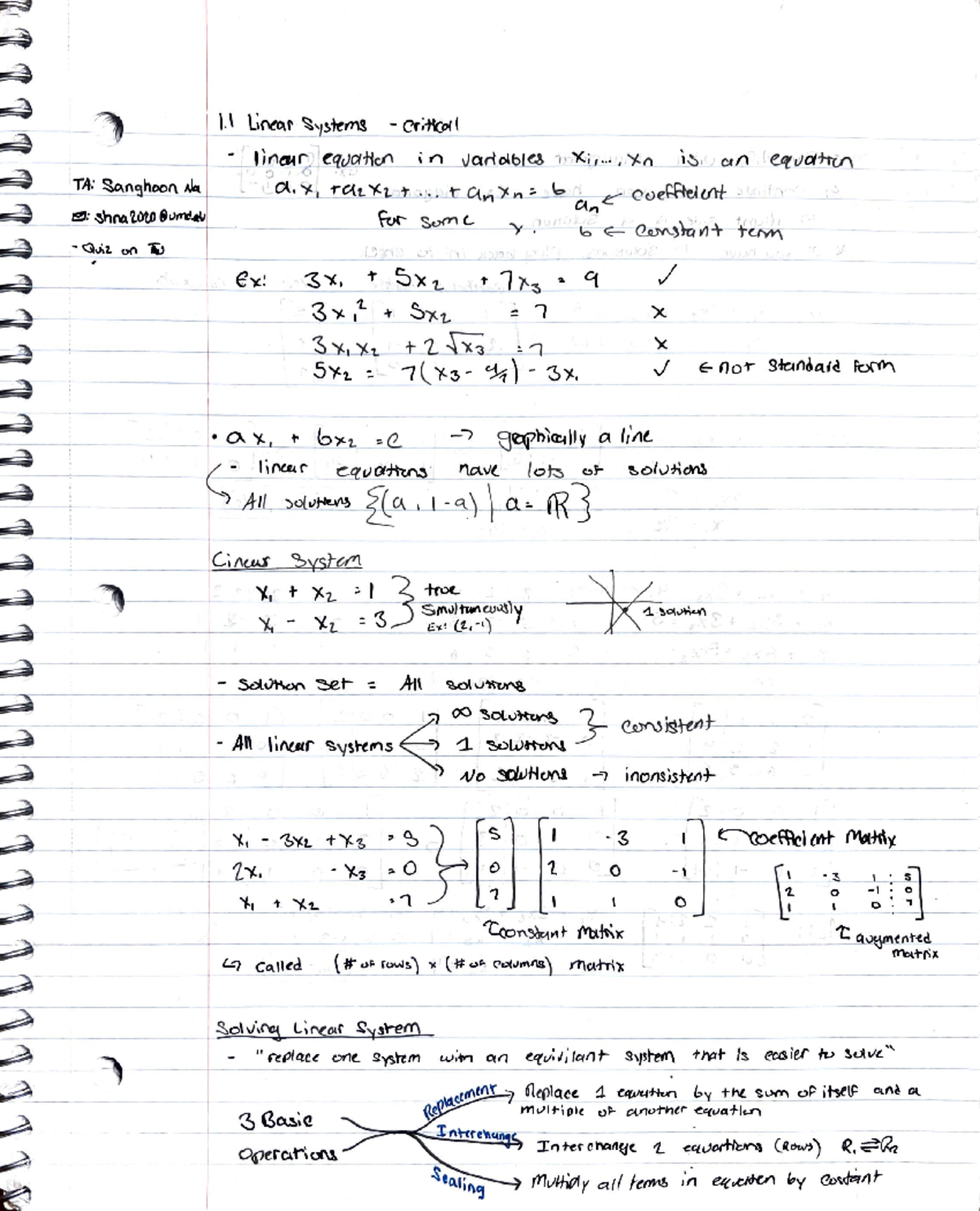 Math 240 Notes 1.1 - 6 - 1 Linear Systems lincur equation in varidbles ...