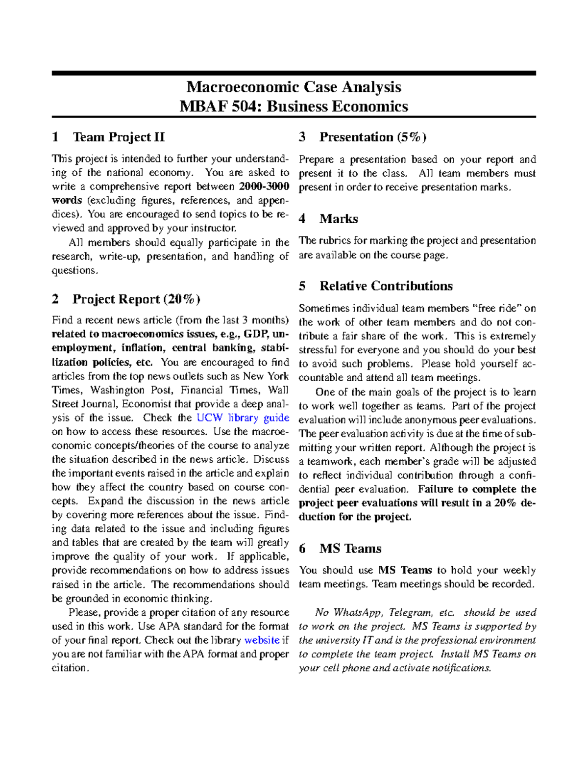 MBAF504 Macroeconomic Case Study: Team Project II Guidelines - Studocu