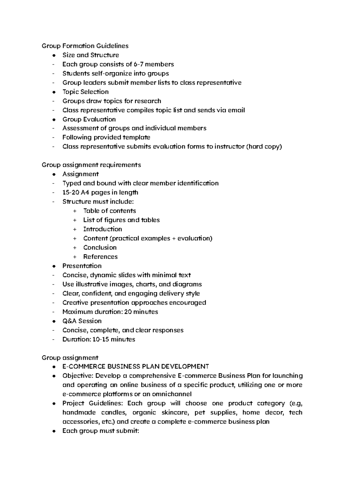 ECOM 101: Group Assignment Guidelines for Business Plan Development ...