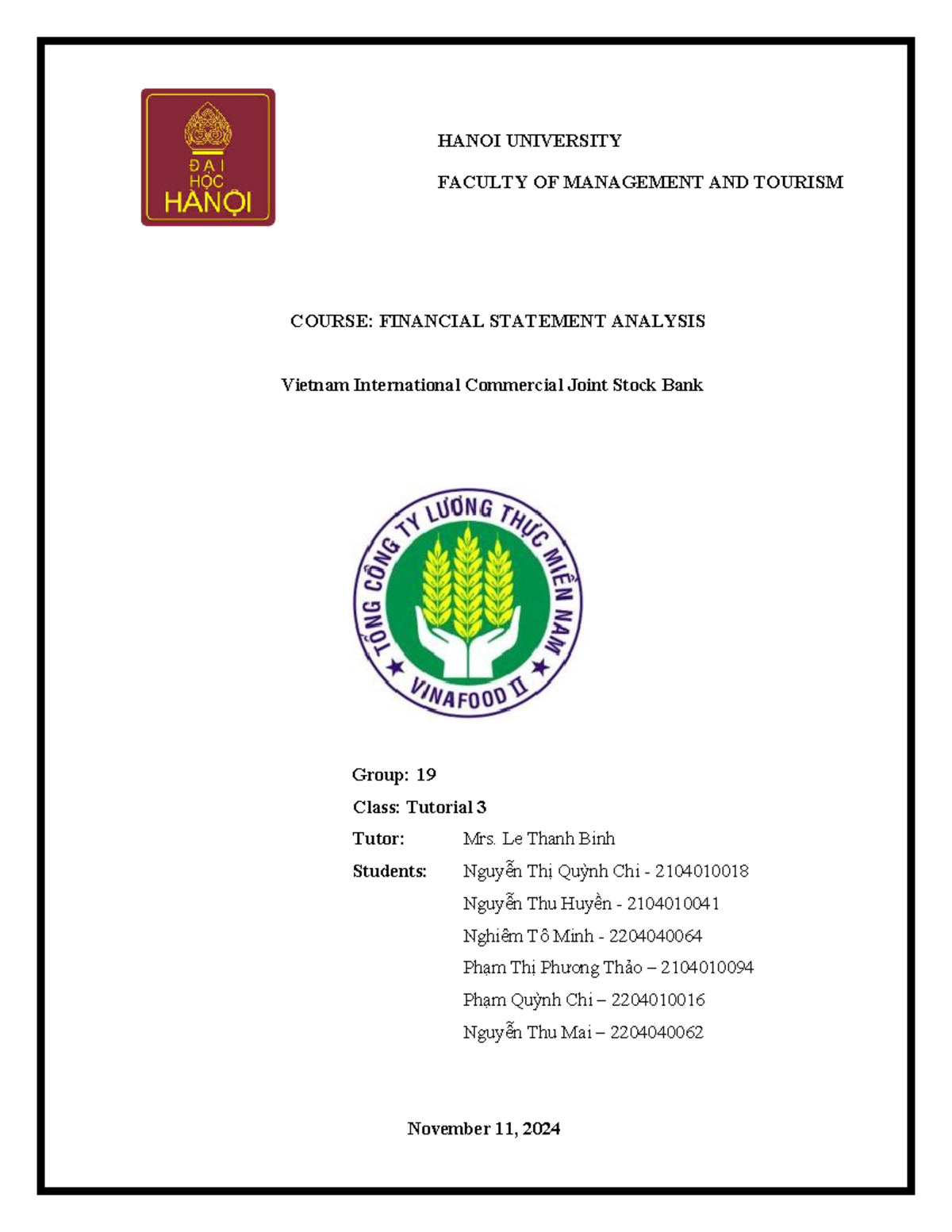 Financial Statement Analysis of VSF: Tutorial 3 (FSA 210401) - Studocu