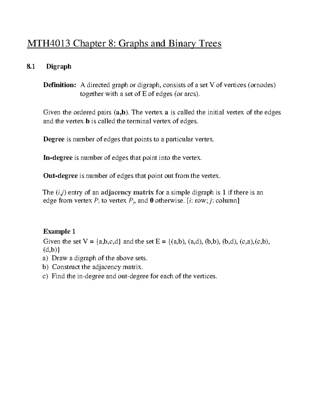 MTH4013 Chapter 8: Graphs, Binary Trees, and Their Applications - Studocu