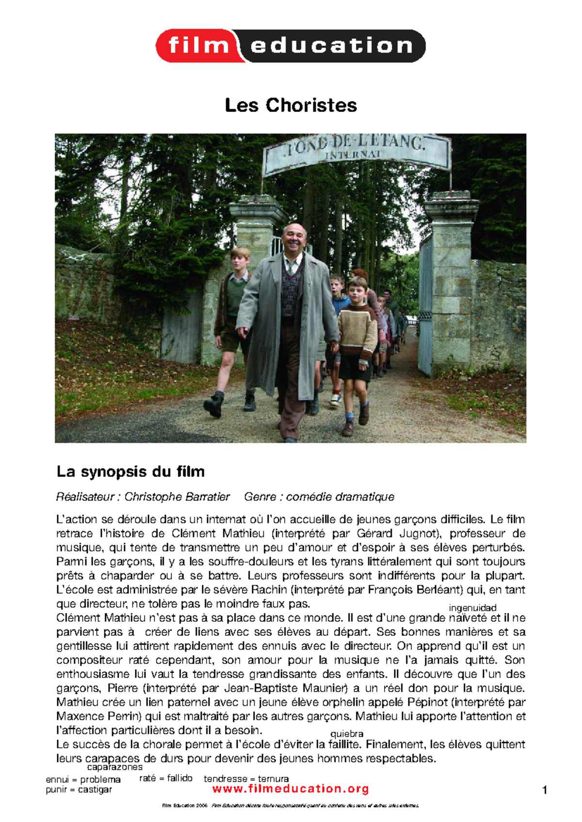 Les Choristes : Analyse et Réflexions sur le Film Éducatif - Studocu