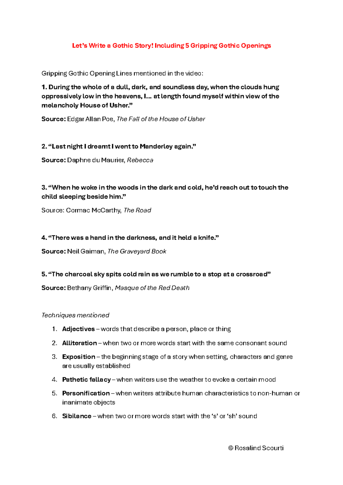 Gothic Writing Techniques: 5 Gripping Openings & Analysis - Studocu