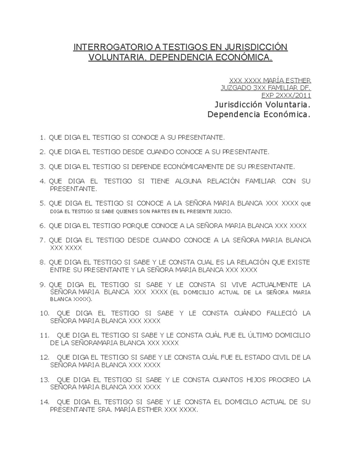 Interrogatorio a Testigos en Jurisdicción Voluntaria - Ejemplo Práctico ...