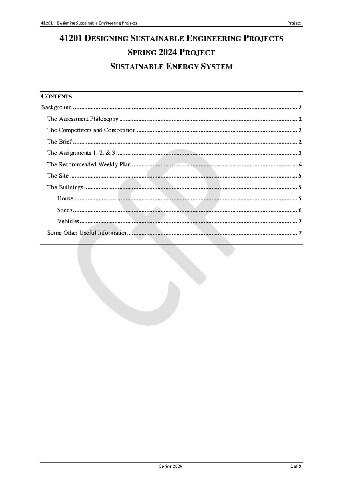 Cfp - 41201 Sustainable Engineering Projects: Assignments Overview ...
