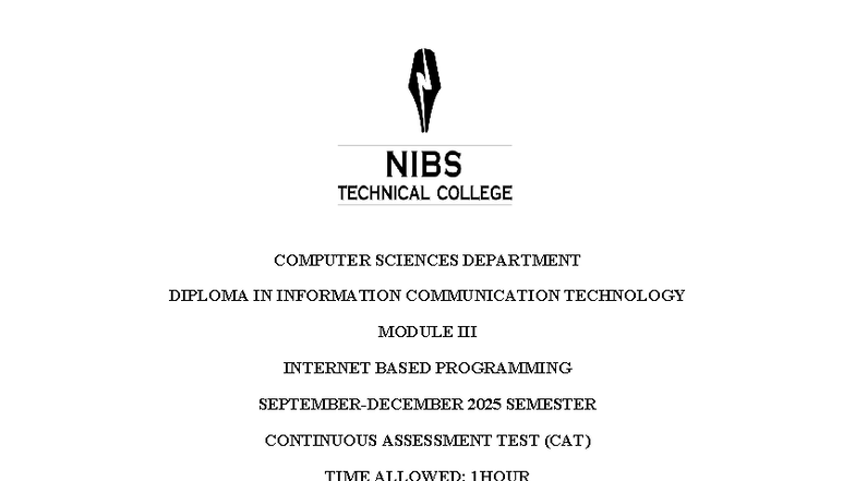 Kndit CAT: Internet Based Programming - ICT Diploma 2025 - Studocu