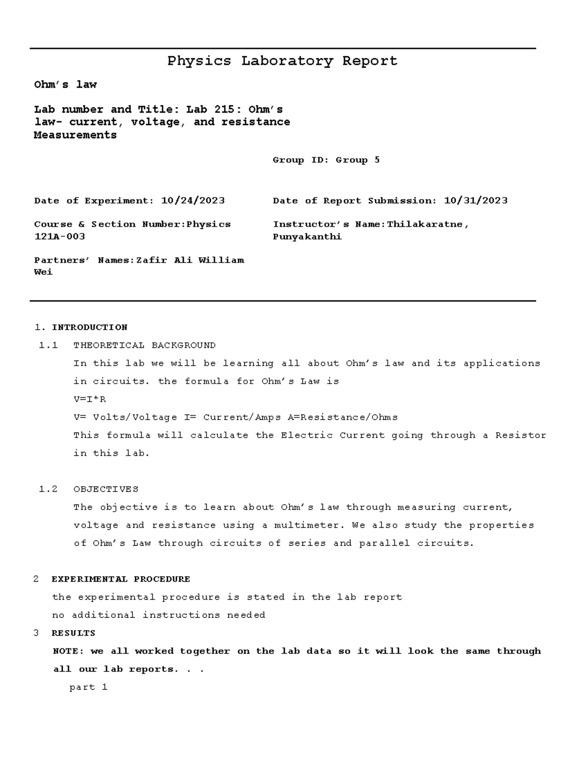 Physics 215 Lab Report: Current, Voltage, and Resistance Measurements - Studocu