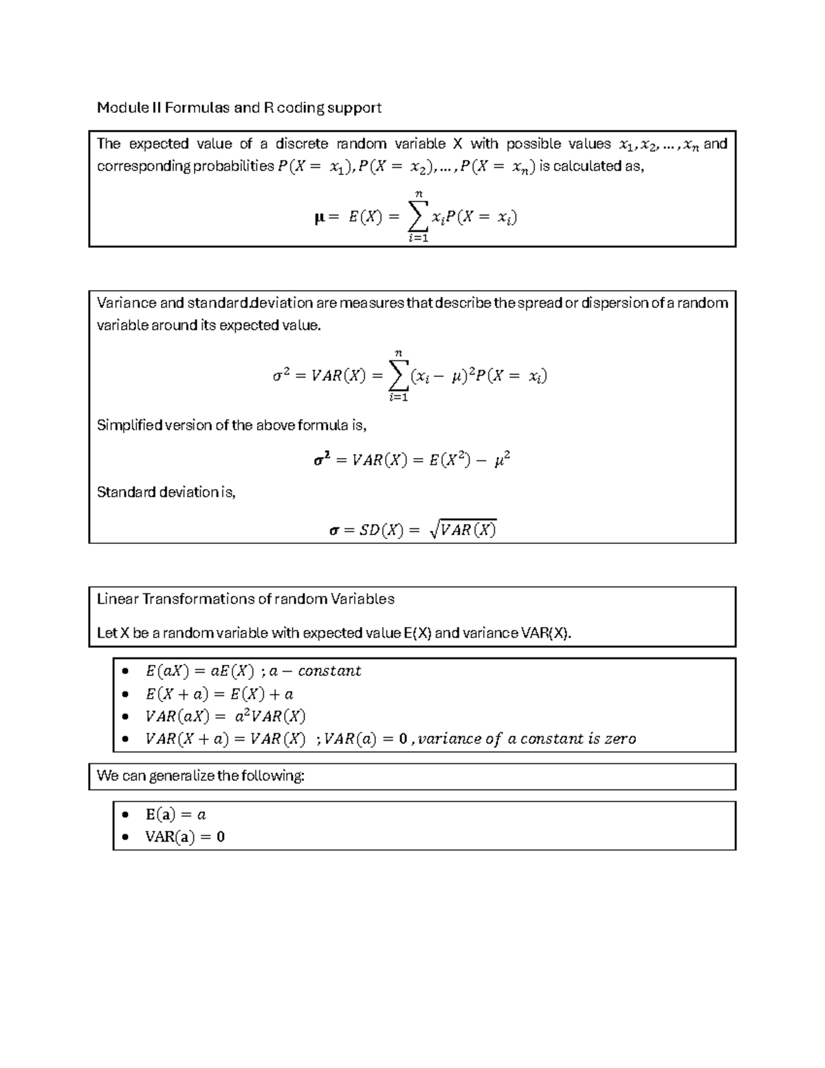 Module II: Formulas and R Coding Support - Studocu