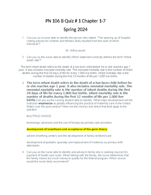 Study Guide Exam 3 - Quiz # 3 Chapters 16- PN 106-B 1. Can you as the ...