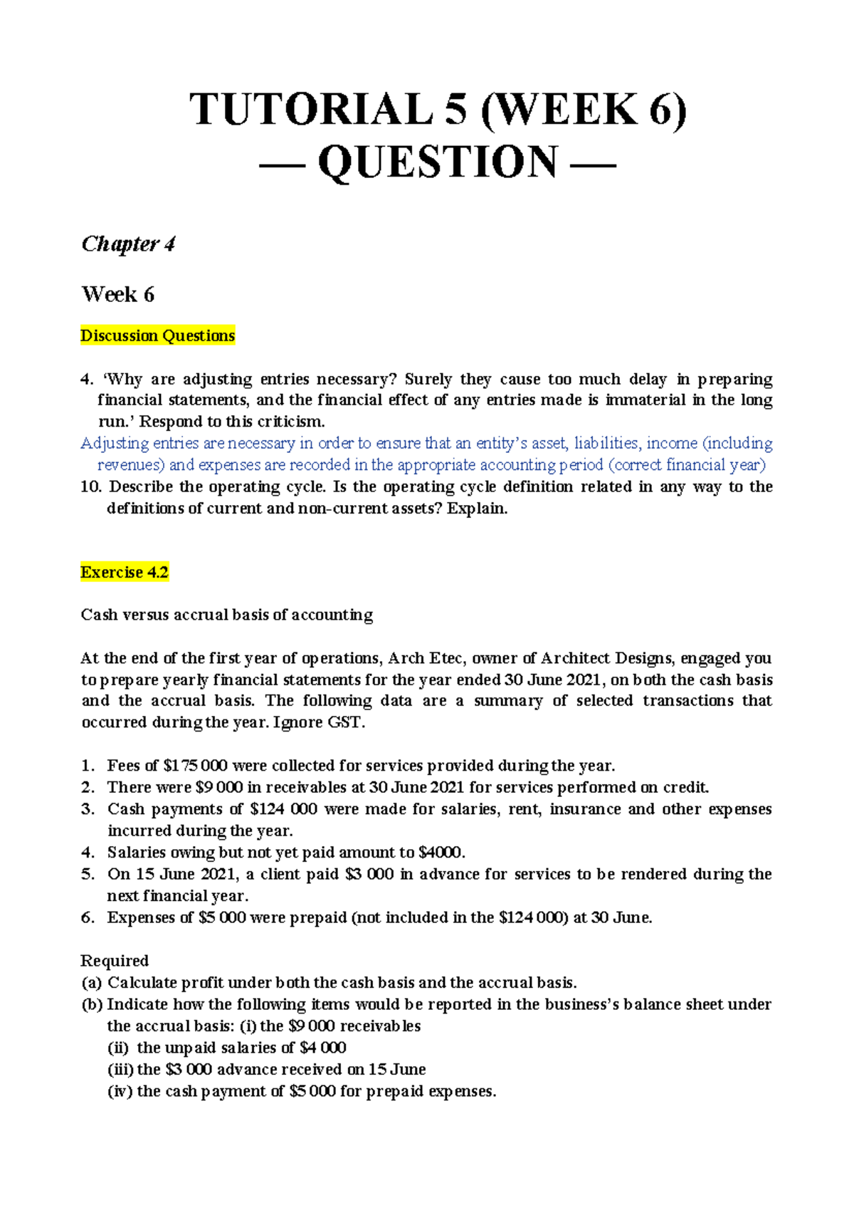 Acct tutorial 5 w6 discussion questions and adjusting entries analysis ...