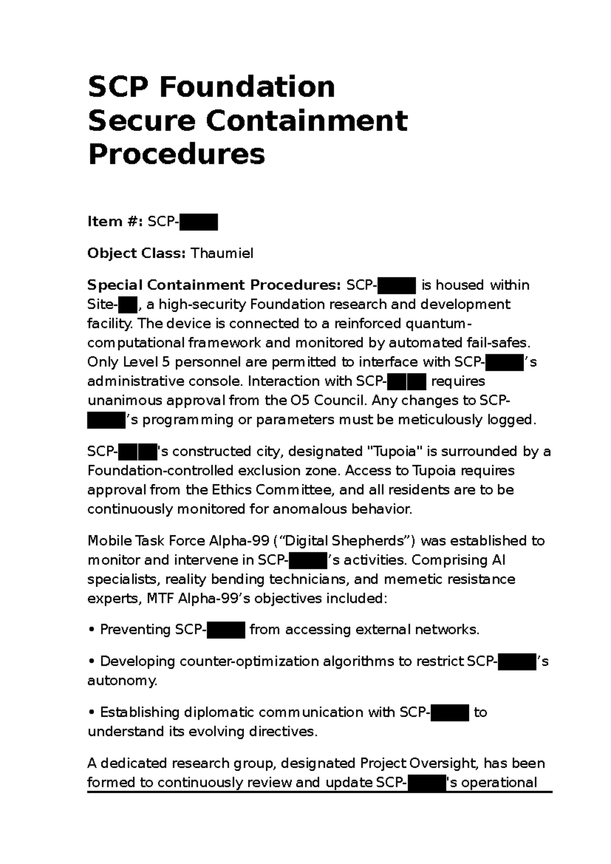 SCP-G: Thaumiel Keter Containment Procedures and Incident Reports - Studocu