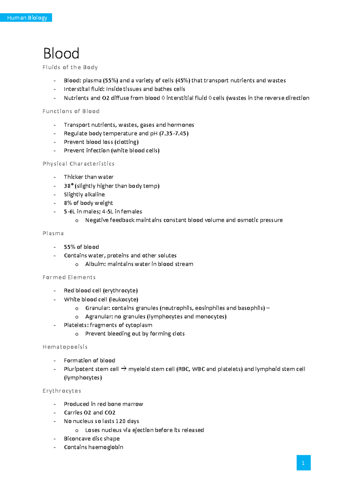 1001NSC Full Human bio notes - Blood Fl ui ds o f th e B od y Blood ...