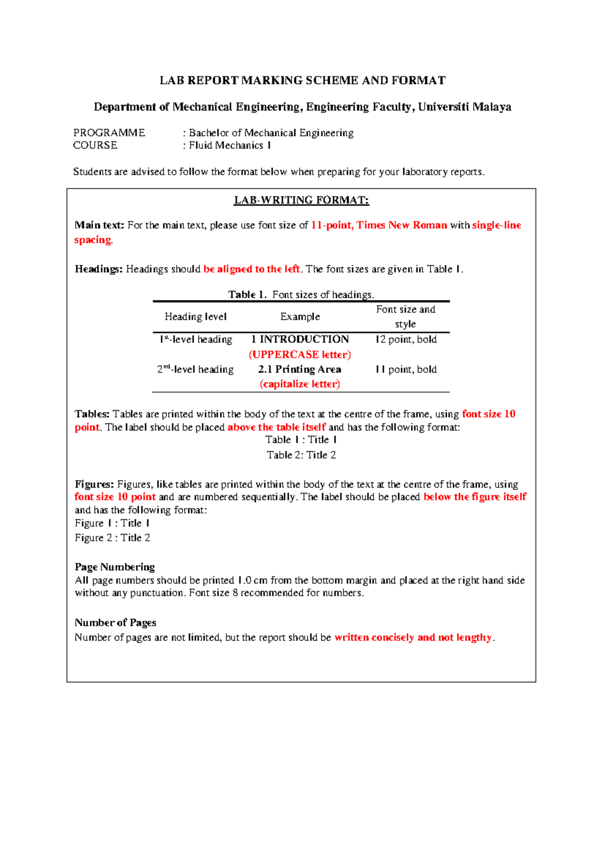 Lab Report Marking Scheme for Fluid Mechanics 1 (MECH101) - Studocu