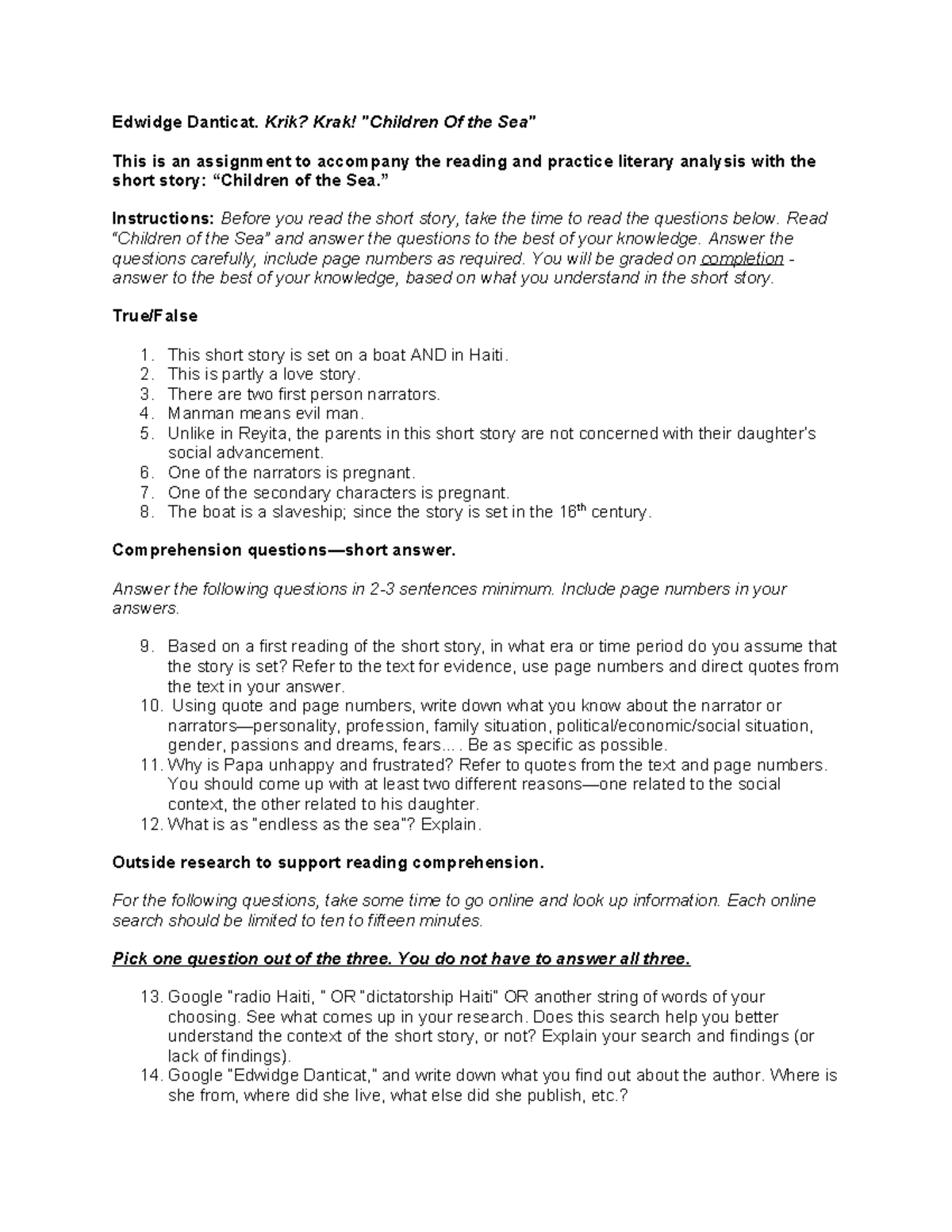 Children of the Sea Literary Analysis Assignment (ENG 101) - Studocu