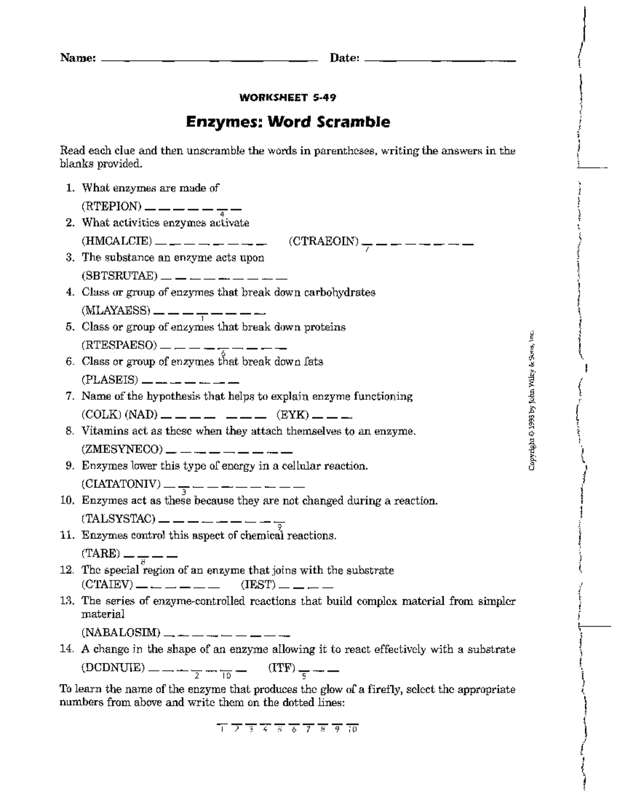 Enzyme Worksheet: Word Scramble Activity (Final Exam) - Studocu