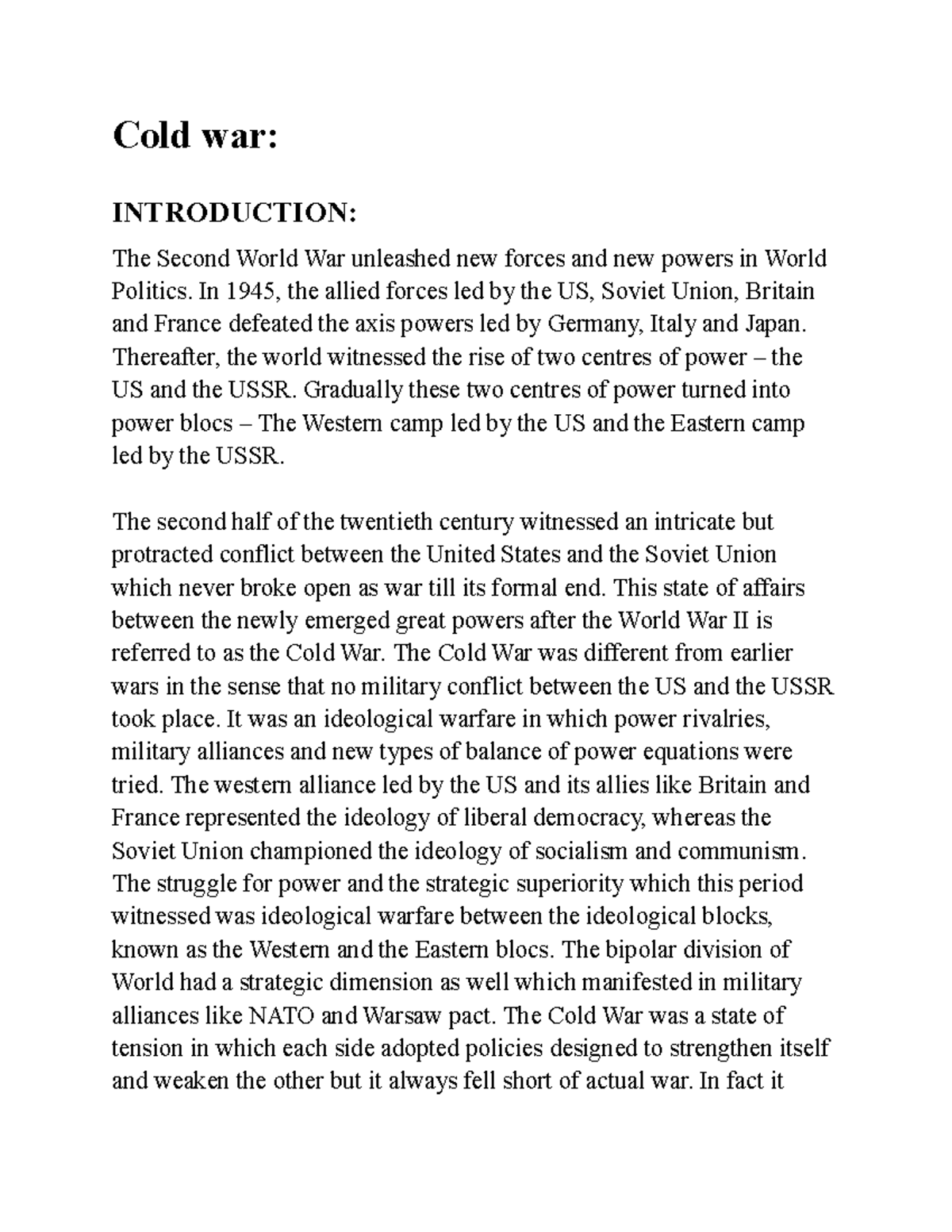 Cold war - Cold war: INTRODUCTION: The Second World War unleashed new forces and new powers in ...