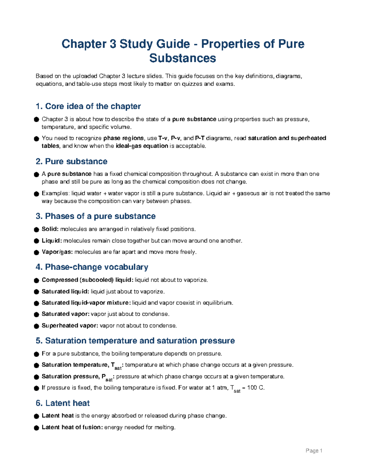 Chapter 3 Study Guide: Properties of Pure Substances for Thermodynamics ...