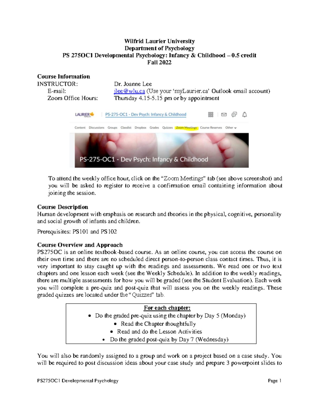 PS275OC1 Developmental Psychology Course Outline - Fall 2022 - Studocu
