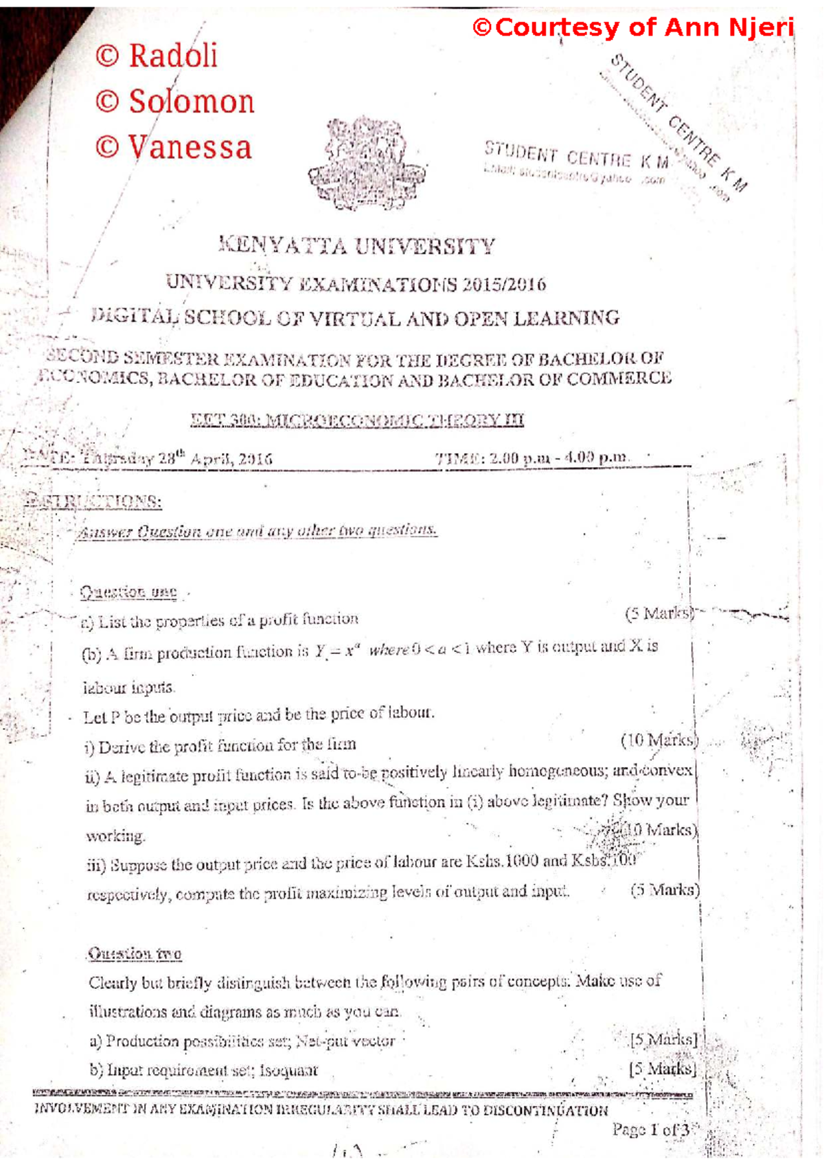 EET 300 Past Papers - CAT - C Courtesy of Ann Njeri C Radoli C Solomon ...