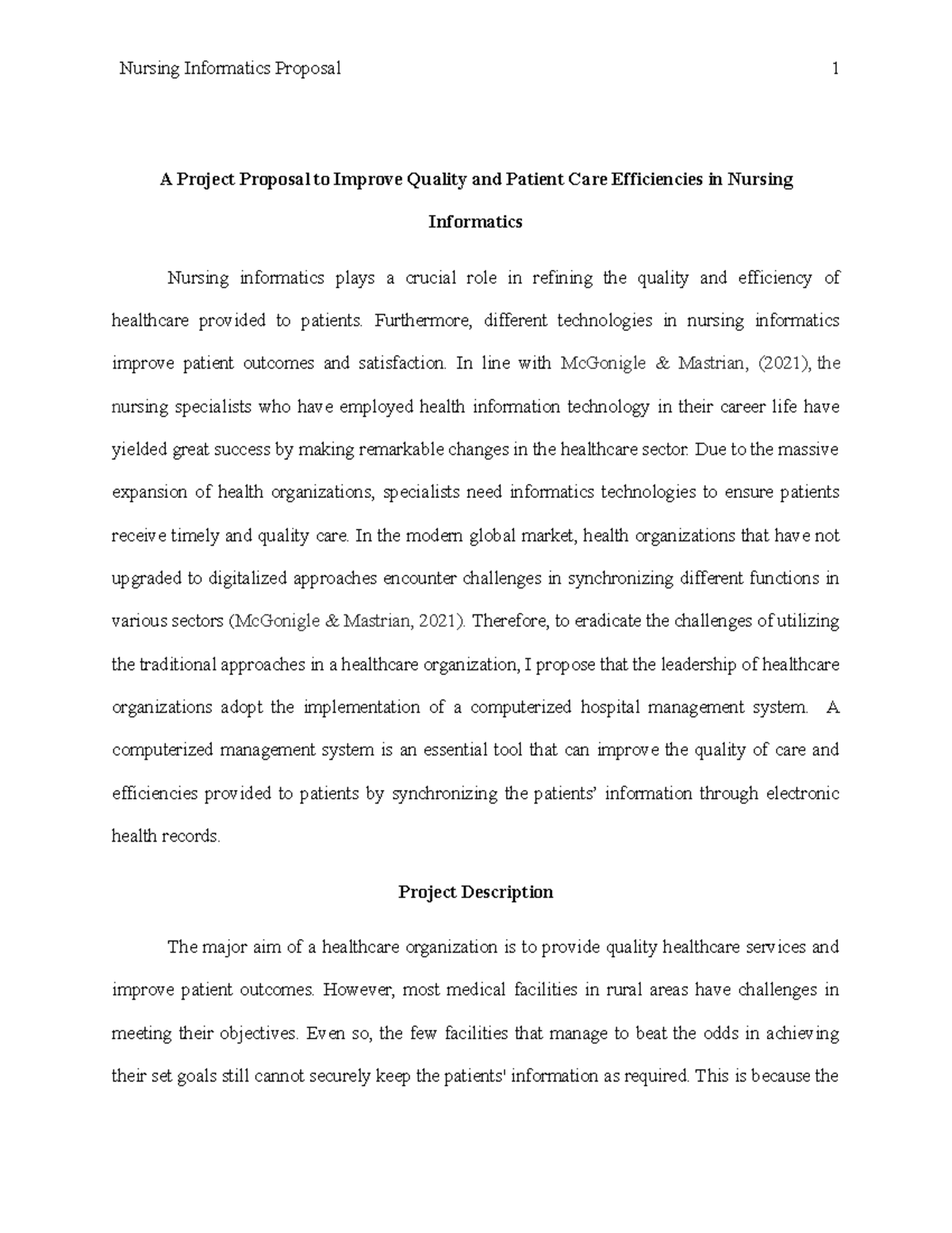 NUR 502 Project Proposal: Enhancing Patient Care through Nursing ...