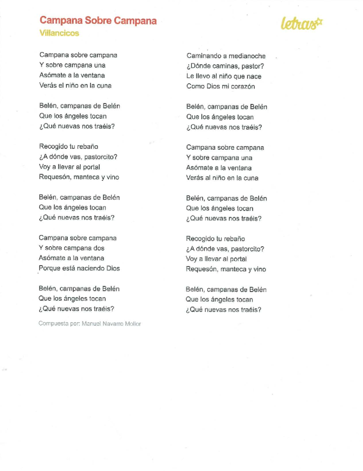 Campana Sobre Campana - Villancico Análisis y Letra - Studocu