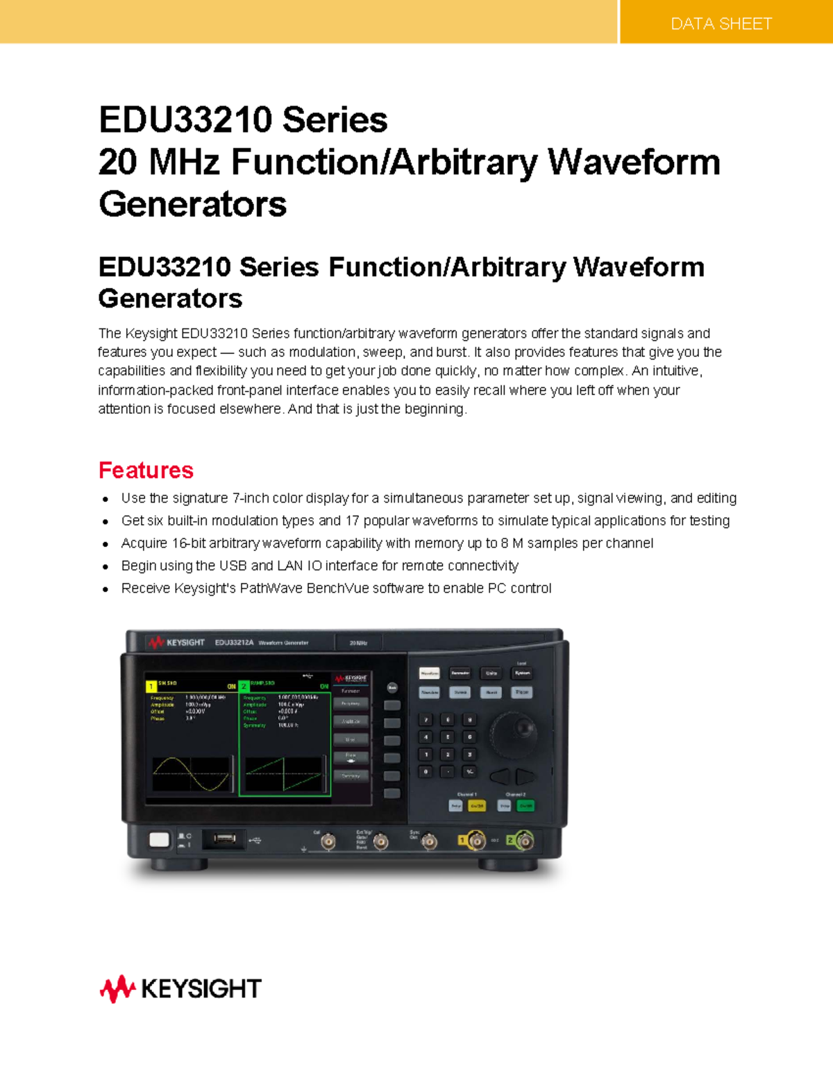 EDU33210 Series 20 MHz Function Waveform Generators Overview - Studocu