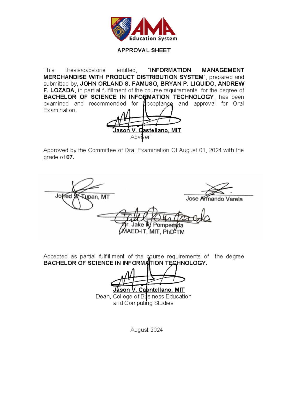 Approval Sheet for Management Merchandise with Product Distribution ...
