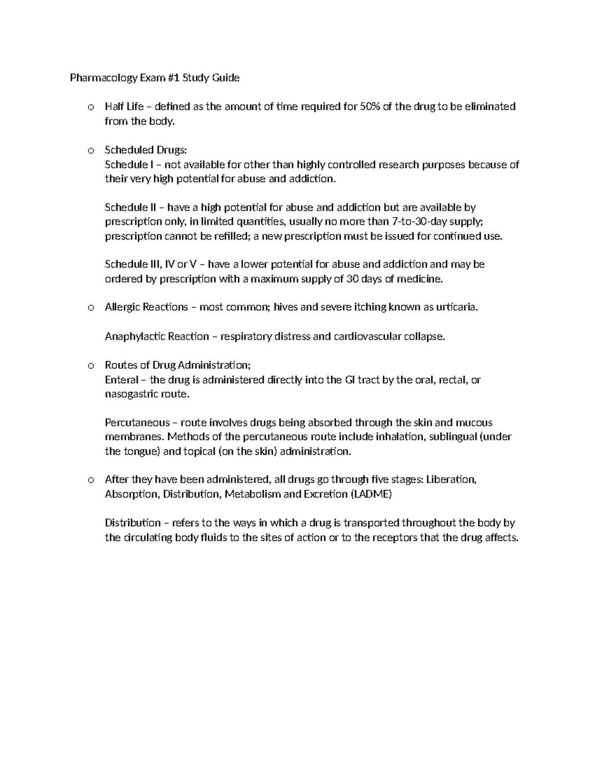 Pharmacology Exam #1 Study Guide - Key Concepts & Drug Classifications ...