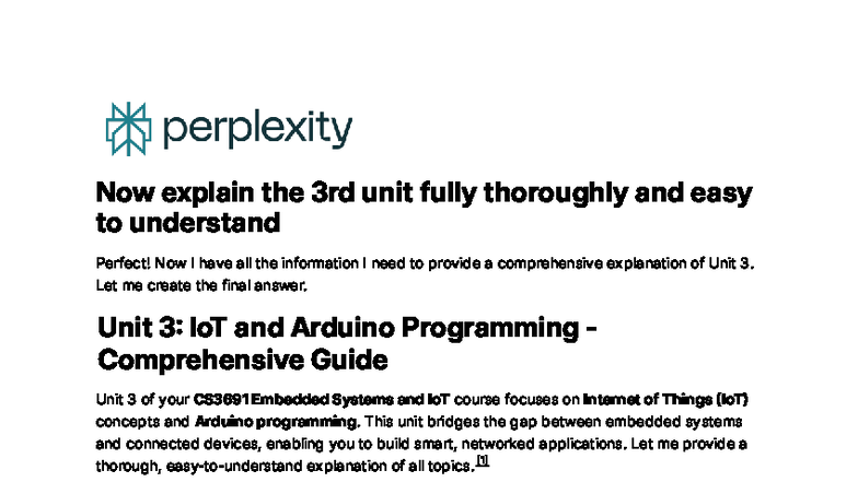 Unit 3: Comprehensive Guide to IoT & Arduino Programming (CS3691) - Studocu