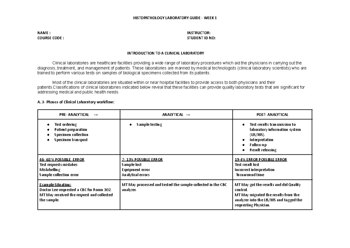 Histopath-WEEK1- Guide - NAME : INSTRUCTOR: COURSE CODE : STUDENT ID NO ...