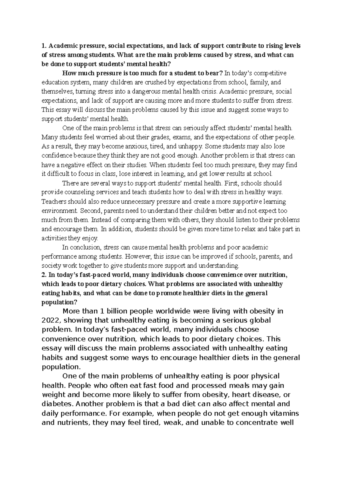 Writding - 509128548 Test 2: Addressing Student Stress and Mental ...