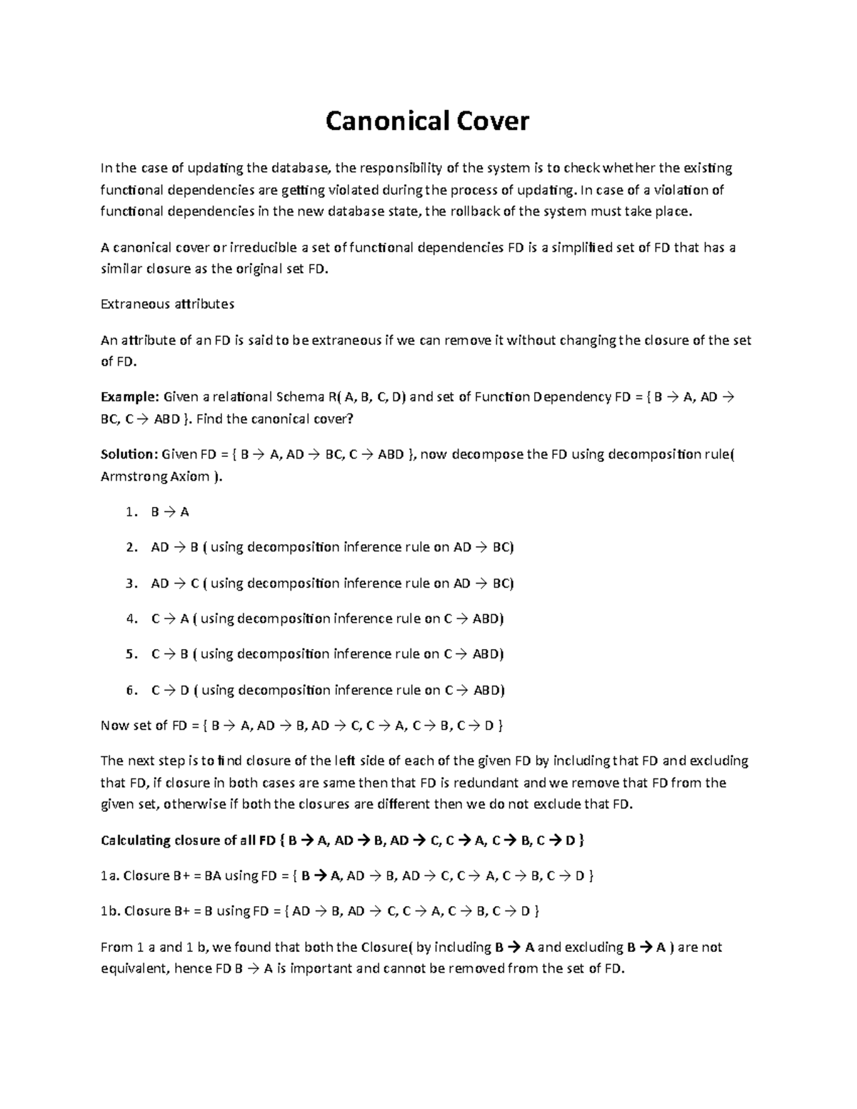 Canonical Cover - In case of a violaƟon of funcƟonal dependencies in ...