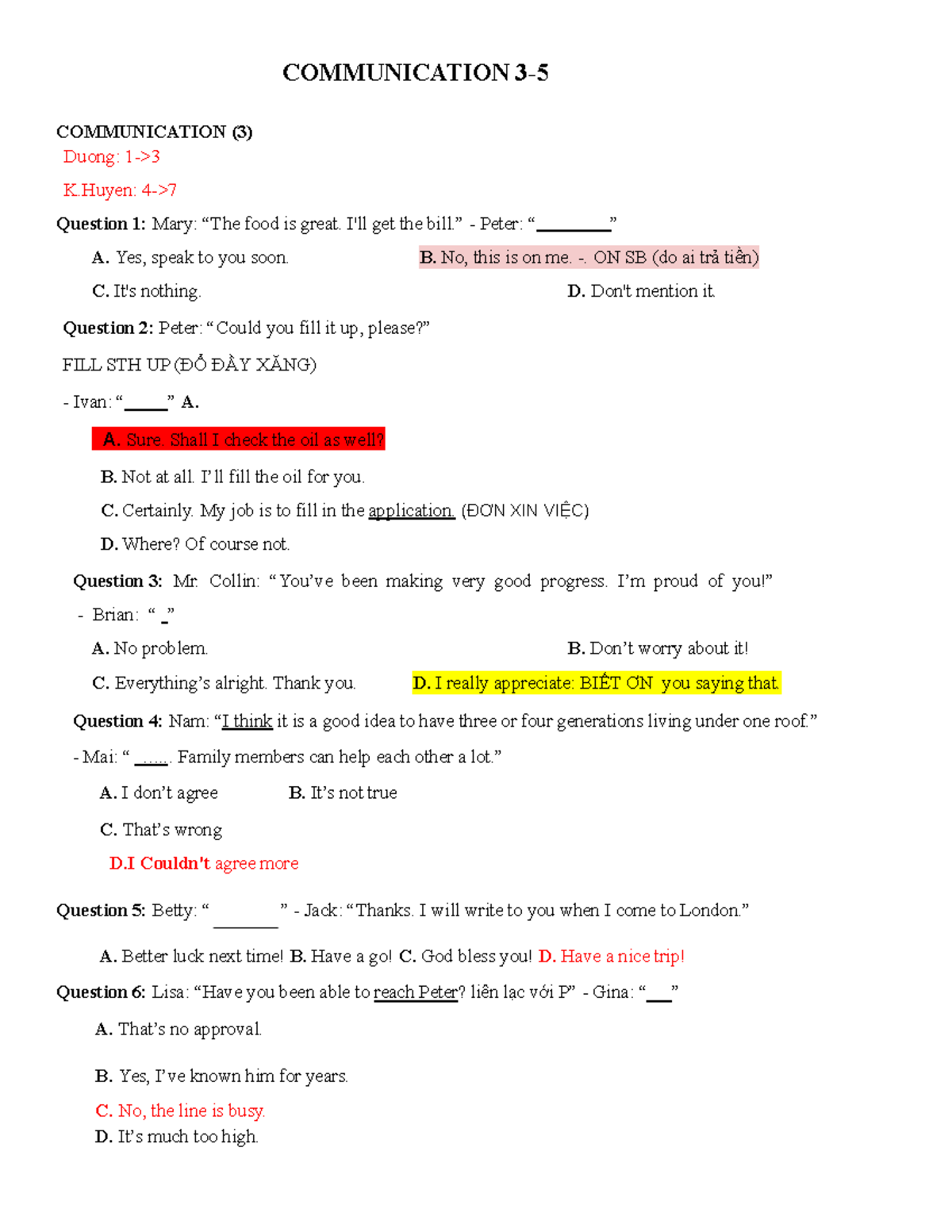 Communication 3-5: Practice Questions and Responses - Studocu