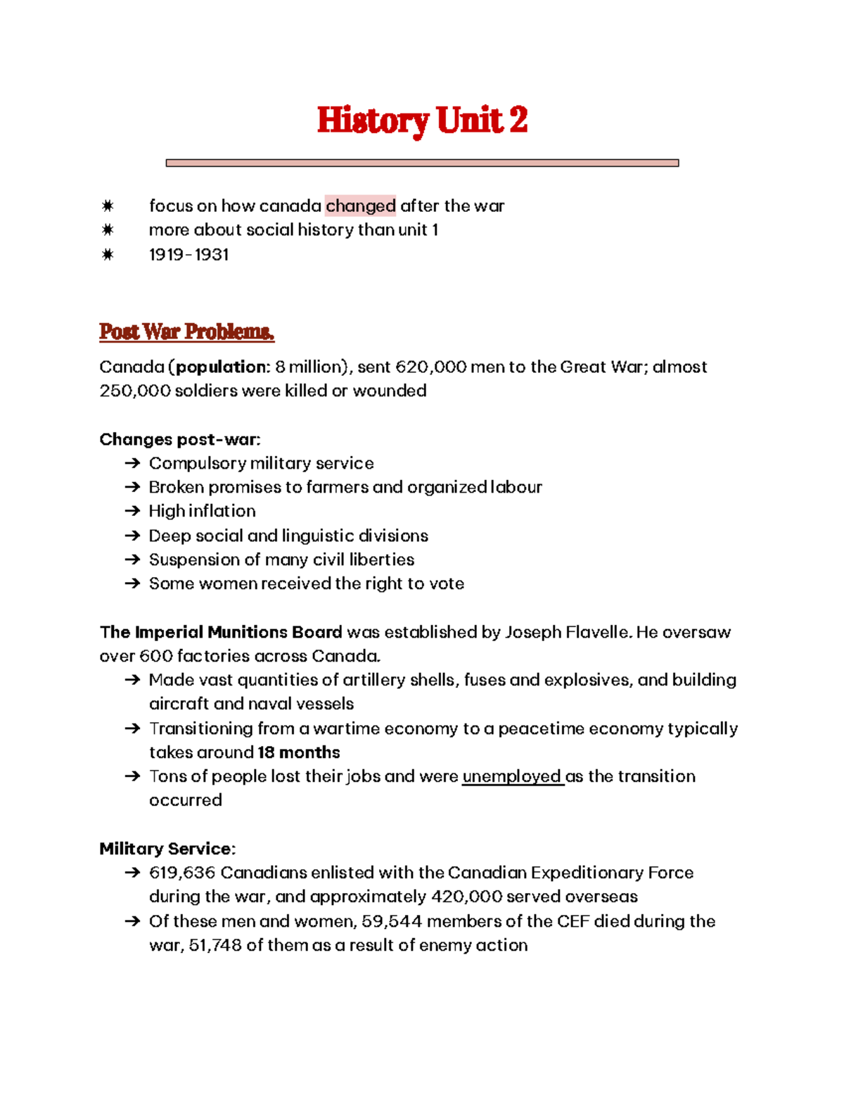 History Unit 2 Notes: Social Changes in Canada Post-WWI (1920s-1930s ...