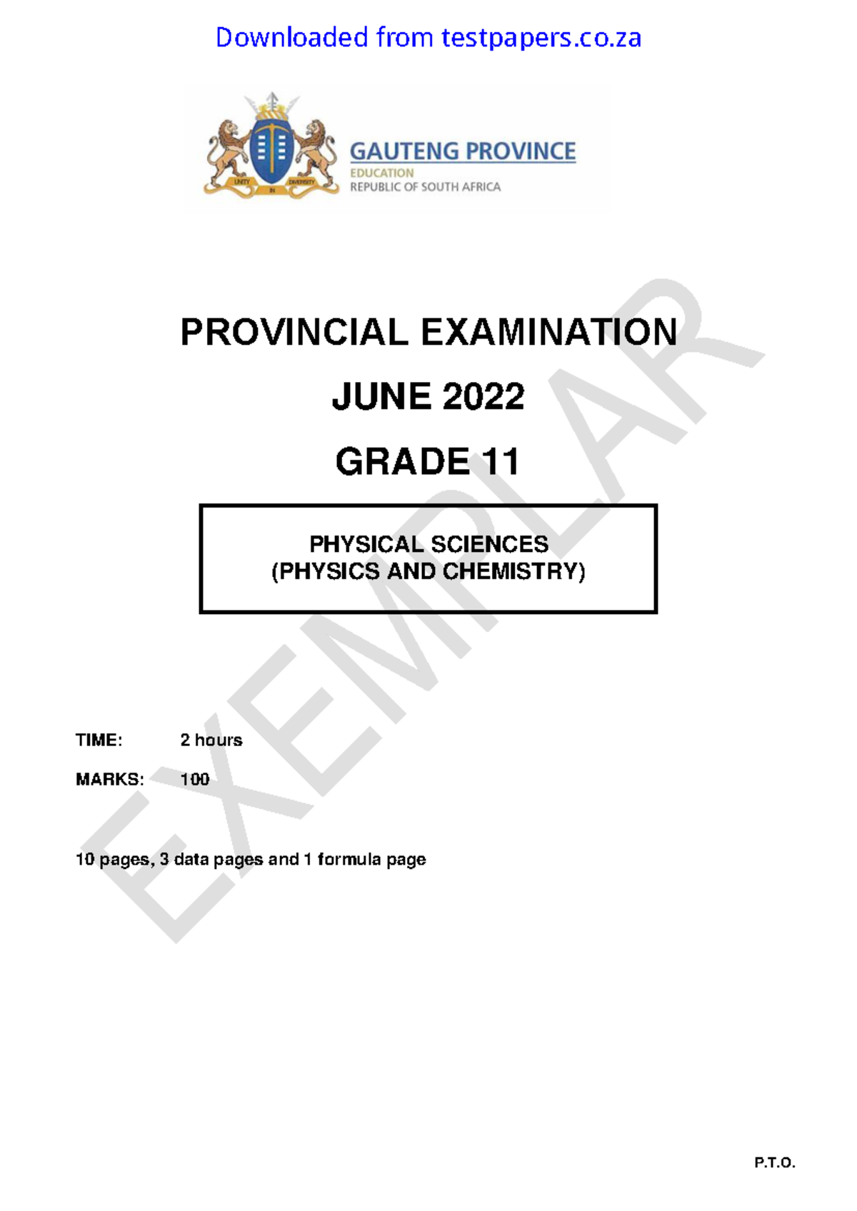 Gr11 PS (ENG) June 2022 Physical Sciences Exam Paper - Studocu