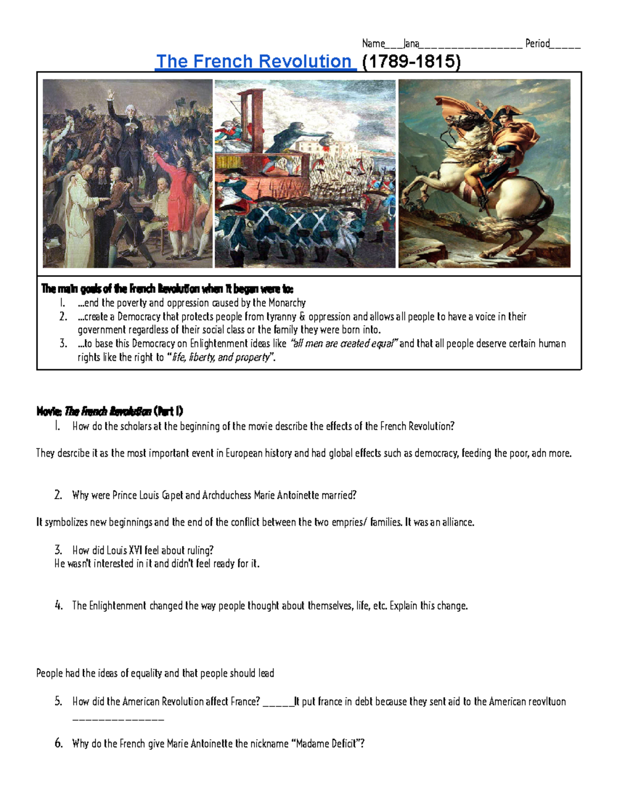 World History French Revolution Video Guide - Name___Jana ...