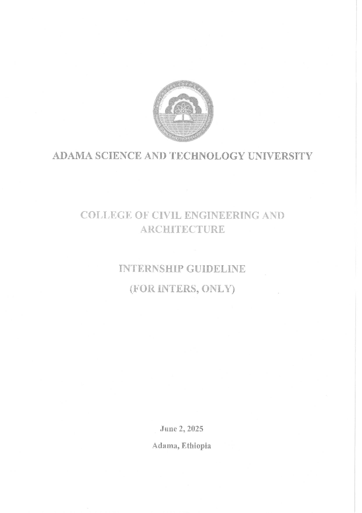 Adama Science & Tech University Civil Eng. Internship Guidelines - Studocu