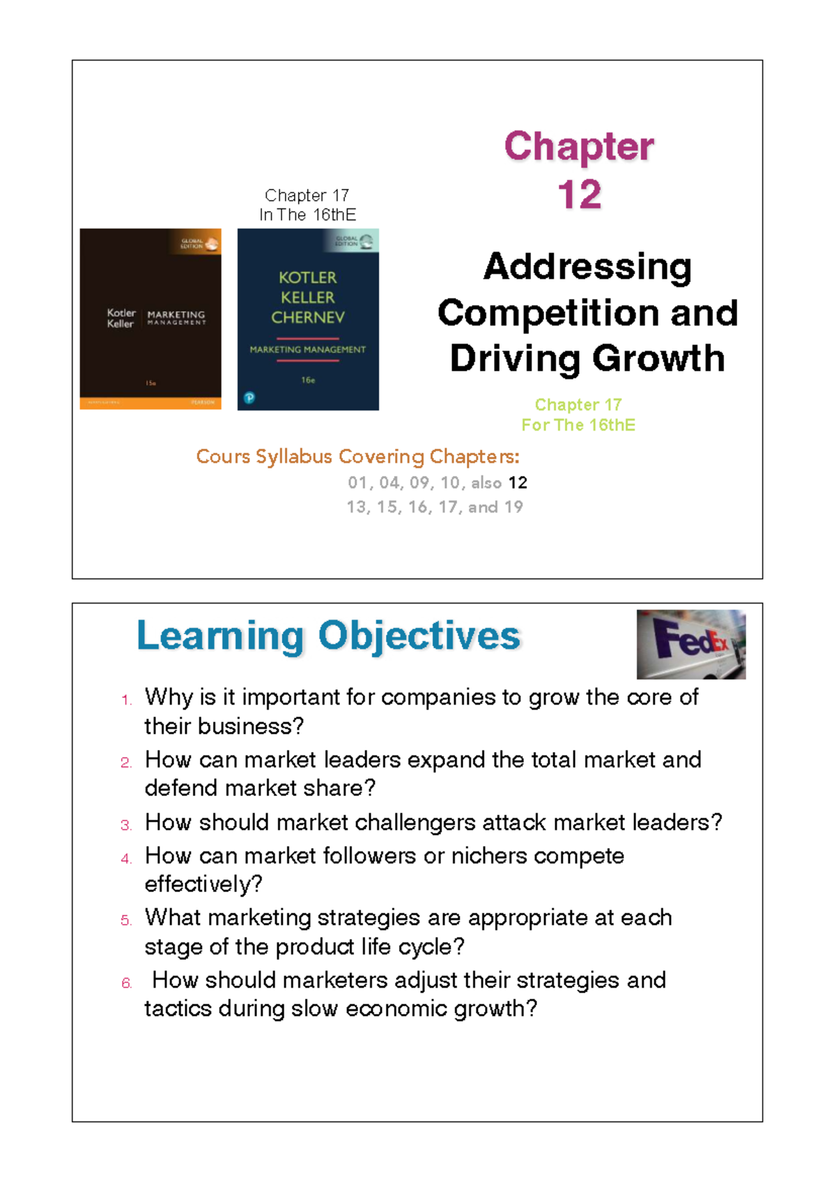 Chapter 17: Addressing Competition & Driving Growth - MKTG MGT Session ...