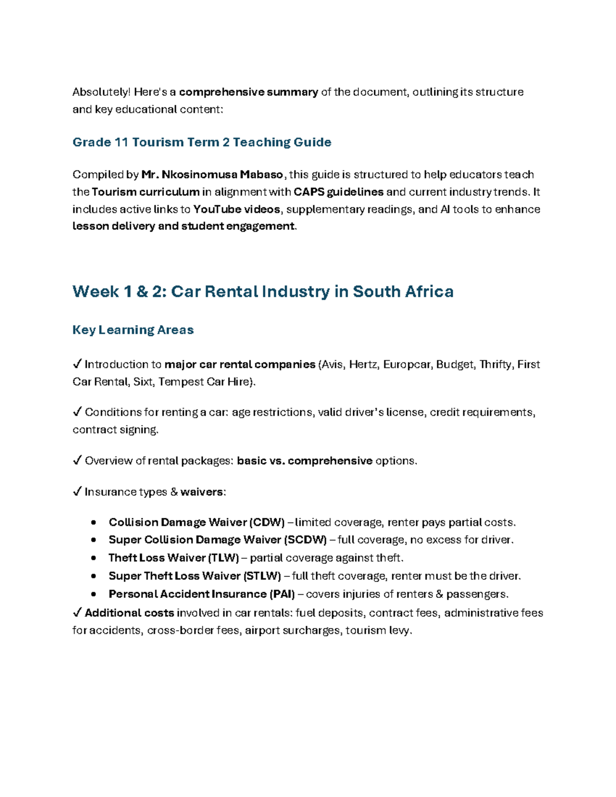 Grade 11 Tourism Term 2 Teaching Guide: Key Concepts & Strategies - Studocu