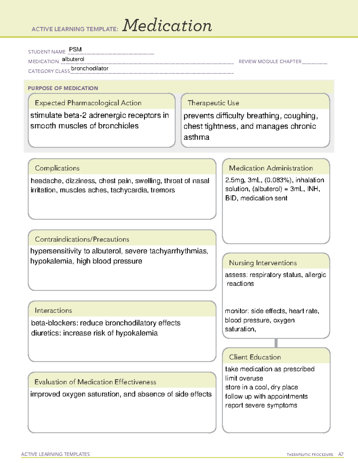 Albuterol Medication - ACTIVE LEARNING TEMPLATES TherapeuTic procedure ...