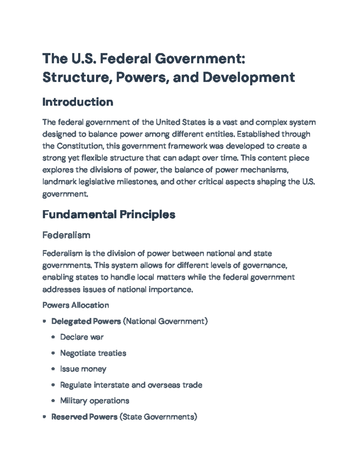 U.S. Federal Government: Structure, Powers & Historical Development ...