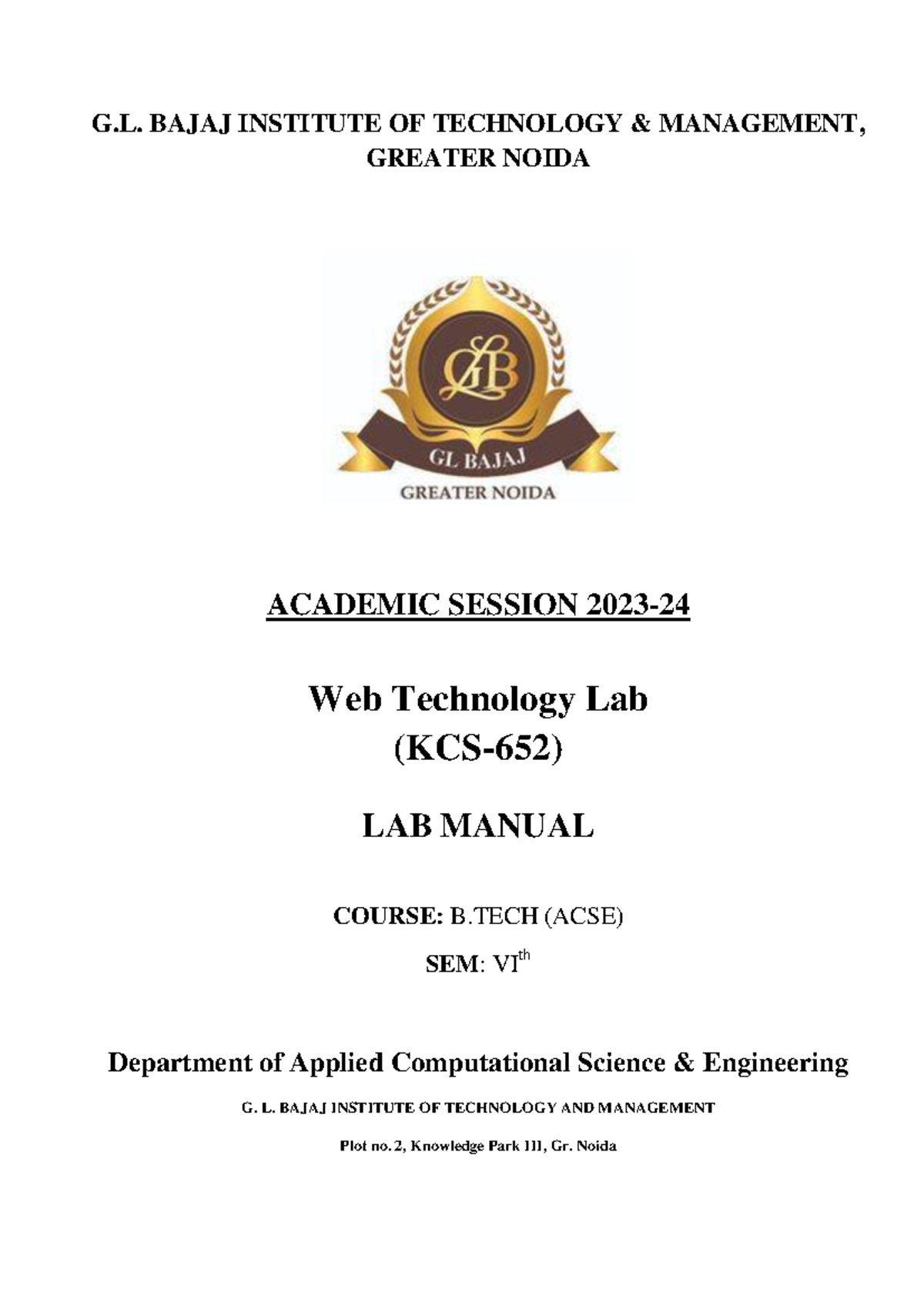 Web Technology Lab Manual (KCS-652) - Final Edition - Studocu