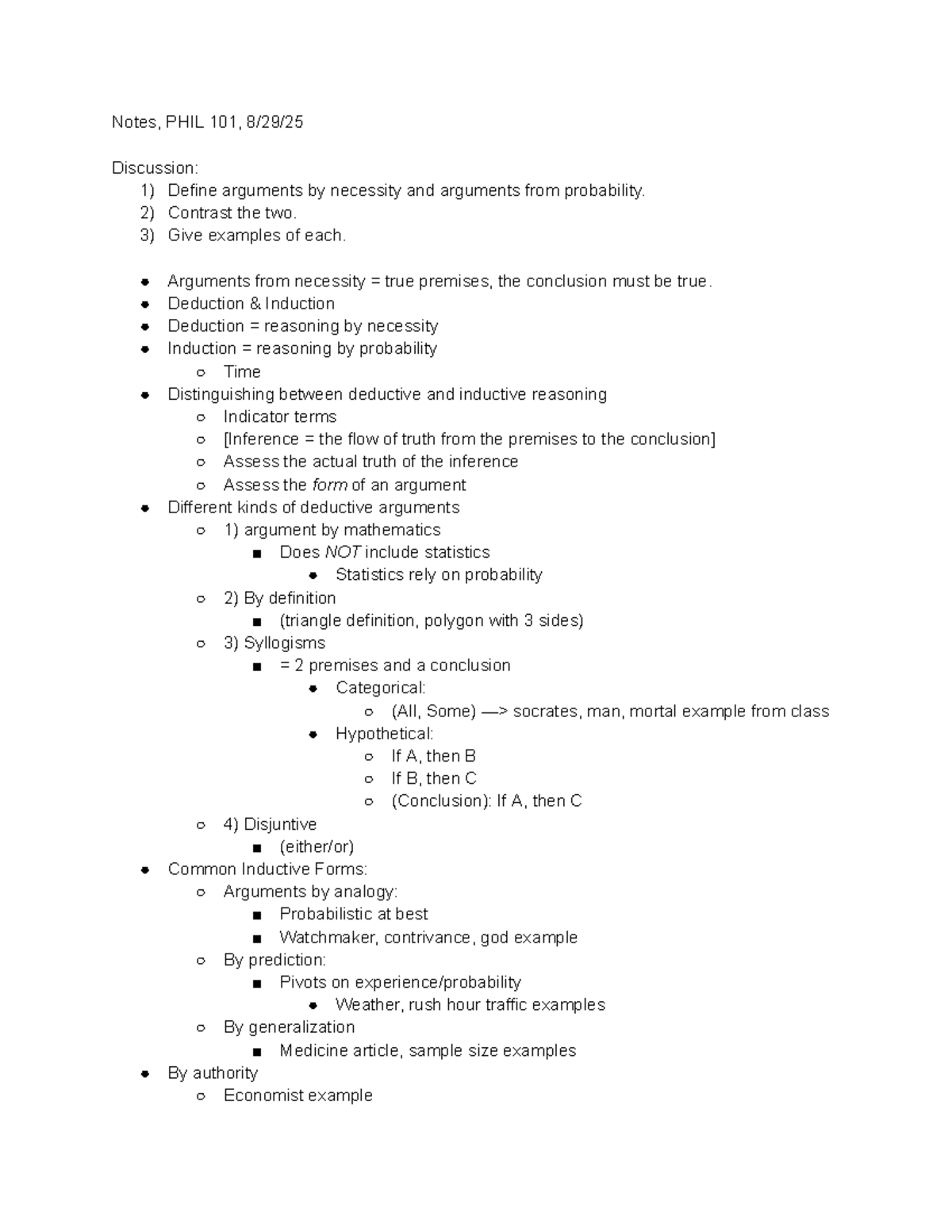 PHIL 101 Lecture Notes: Deductive vs Inductive Reasoning - Studocu