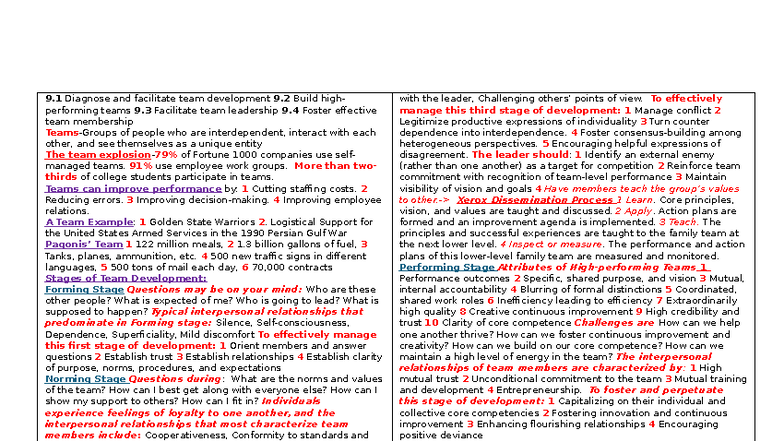 Ch9 Study Sheet: Team Development & Leadership Strategies - Studocu
