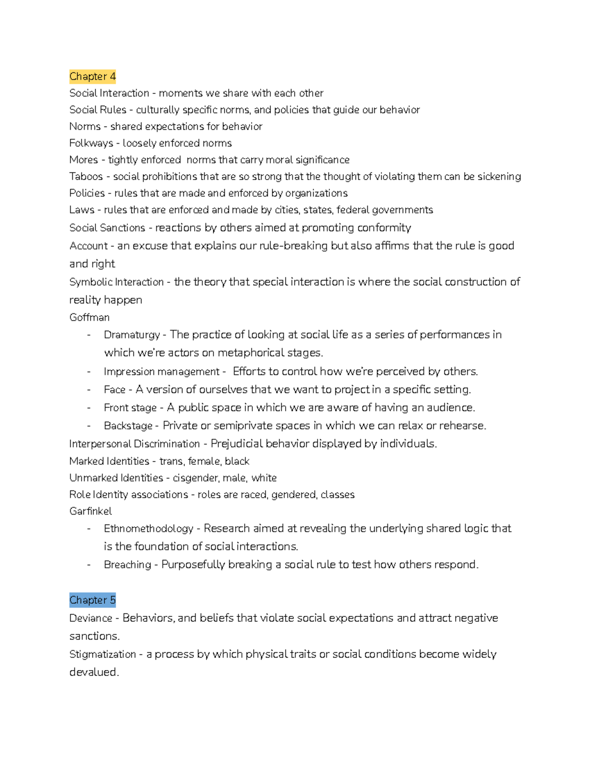 SOC exam 4-6 - Intro to sociology study guide for chapters 4-6 ...