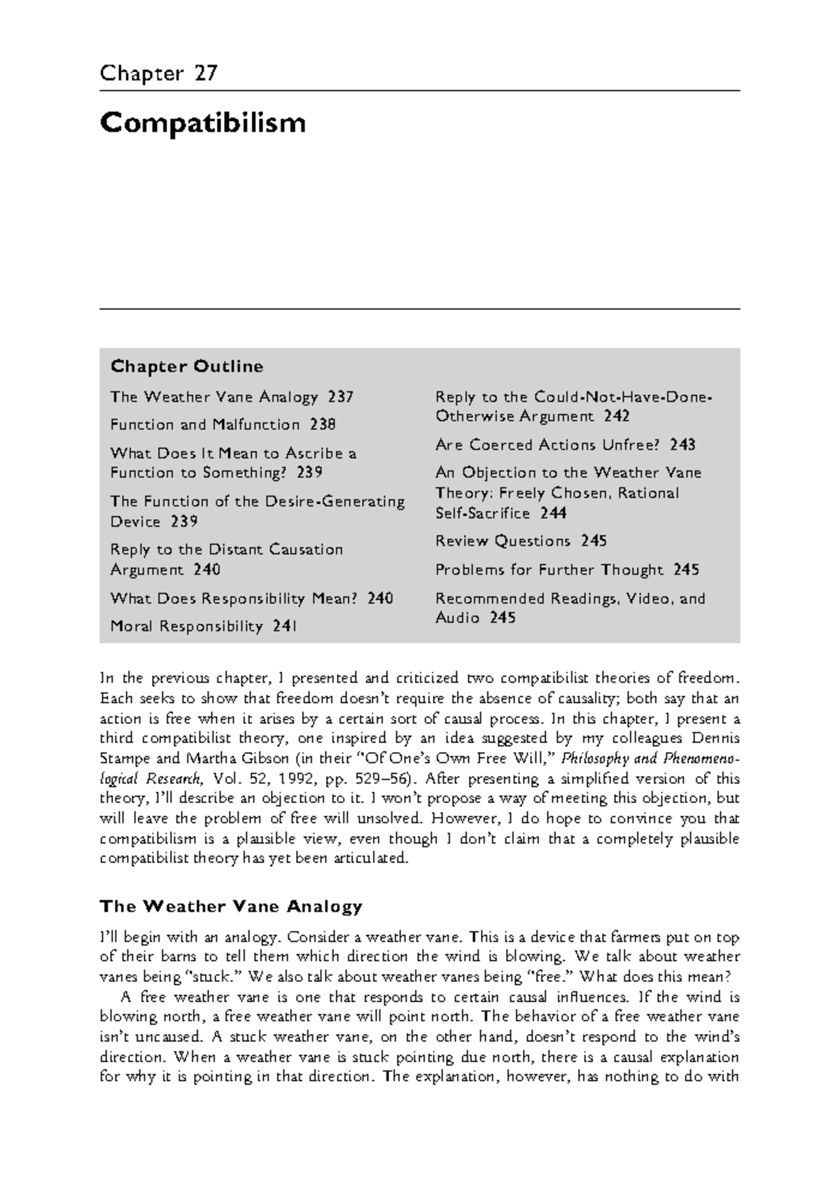 Sober Compatibilism: Chapter 27 Outline and Key Concepts - Studocu