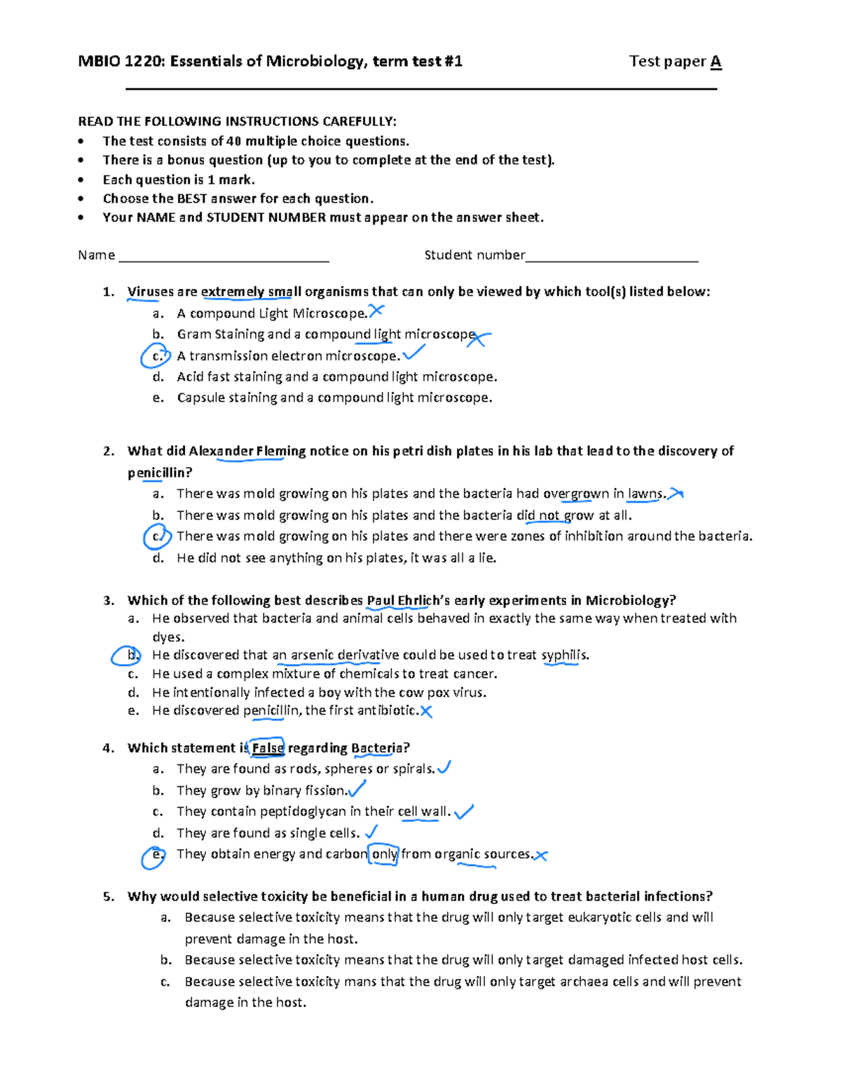 MBIO 1220 Midterm 1 Study Guide with Sample Questions - Studocu