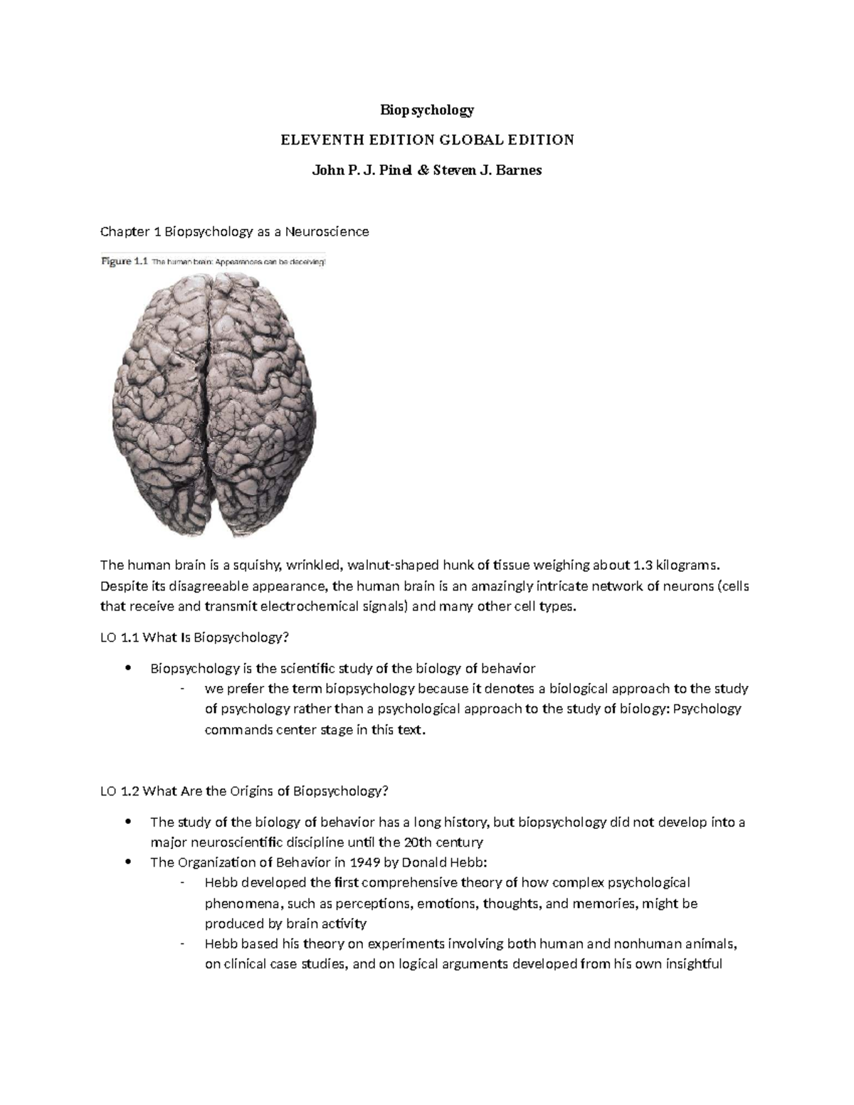Biopsychology 11th Ed. Global: Chapter 1 - Neuroscience Overview - Studocu