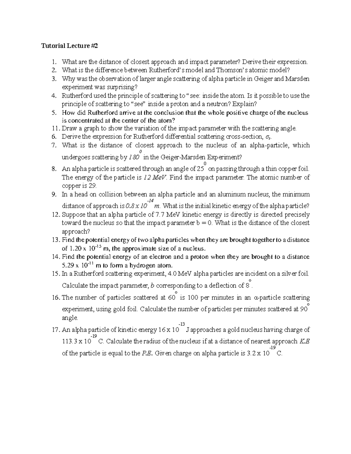 Tutorial Lecture #2 - Set of questions for practice - Tutorial Lecture ...