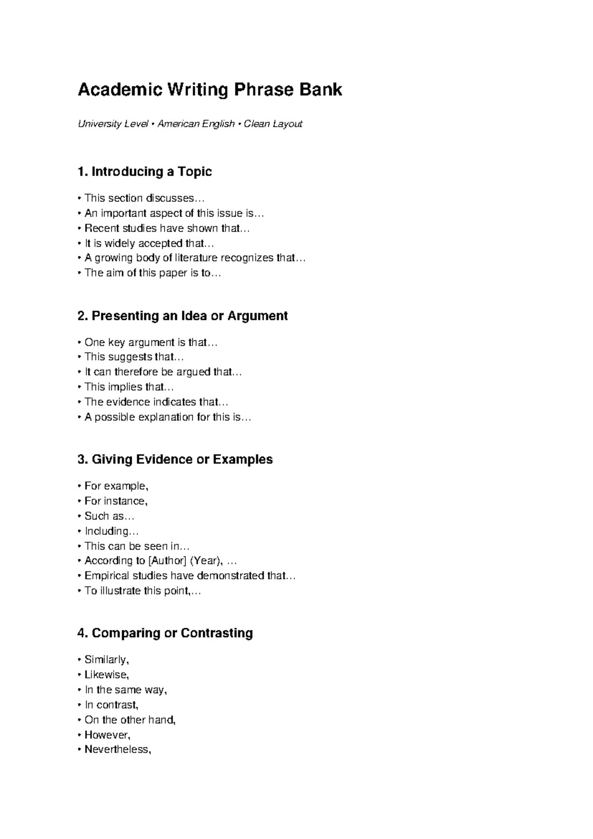 Academic Writing Phrase Bank for University Level English - Studocu